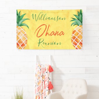 Family Reunion Ohana Two Pineapples Island Beach Banner | Zazzle