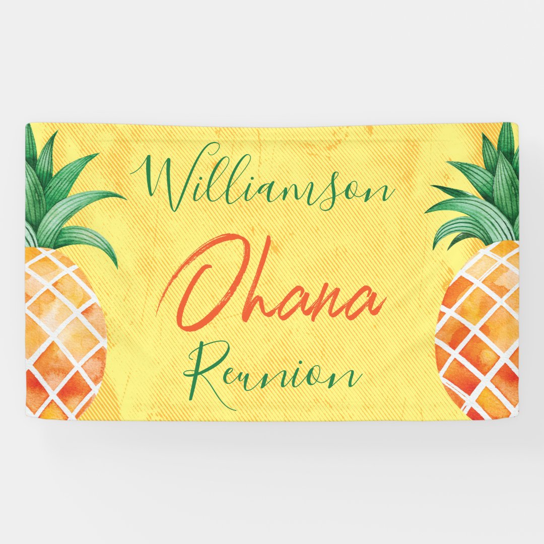 Family Reunion Ohana Two Pineapples Island Beach Banner | Zazzle