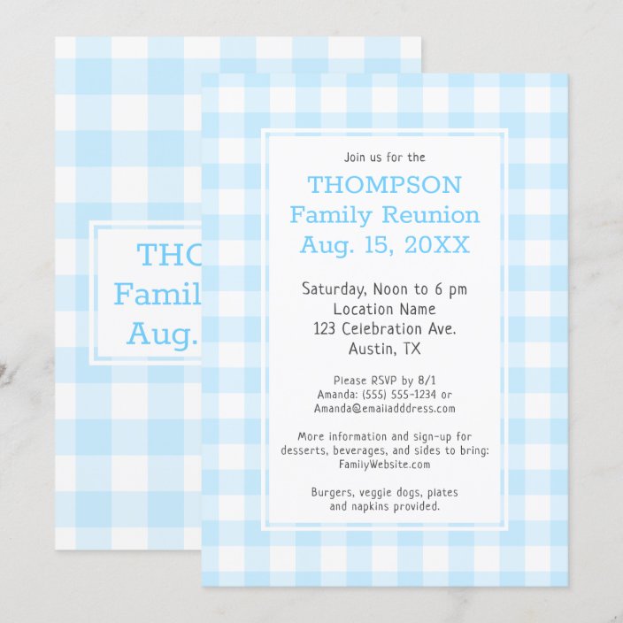 Family Reunion Pale Blue Buffalo Check Party Invitation | Zazzle.com