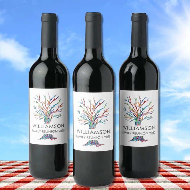 Family Reunion Personalized Family Tree Wine Labe Wine Label | Zazzle