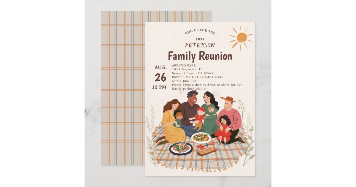 Family Reunion Picnic Illustration Spring Summer Invitation | Zazzle