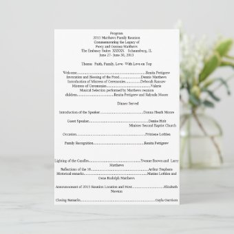 Family Reunion Program | Zazzle