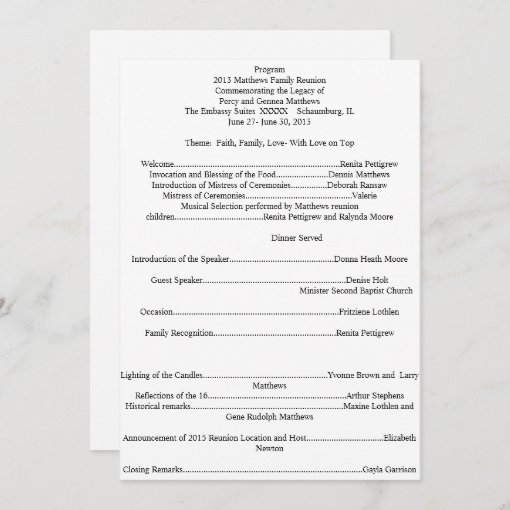 Family Reunion Program | Zazzle