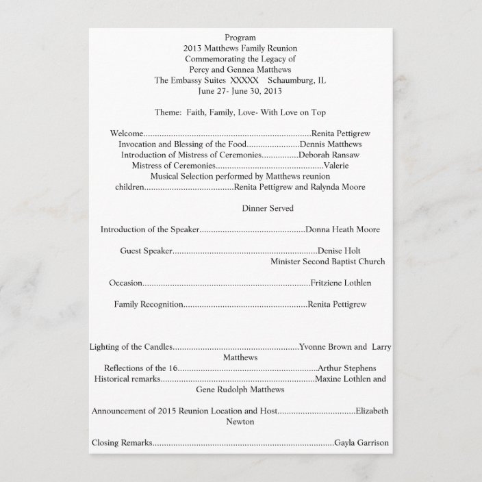 Family Reunion Program Zazzle