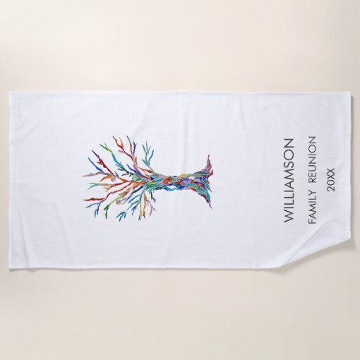 Family Reunion Rainbow Family Tree Beach Towel | Zazzle