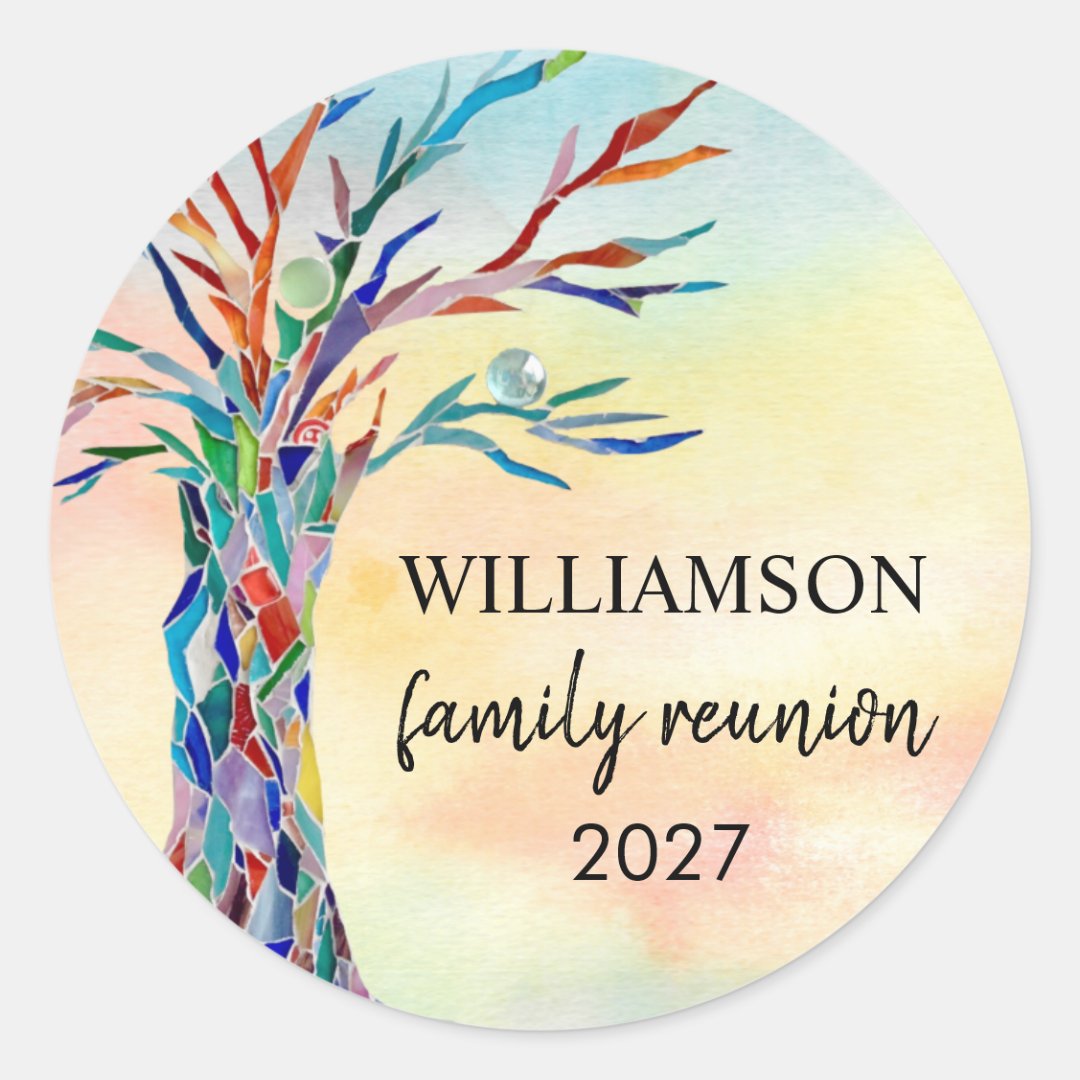 Family Reunion Rainbow Family Tree Classic Round Classic Round Sticker ...