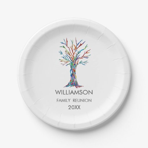 Family Reunion Rainbow Family Tree Paper Plates | Zazzle