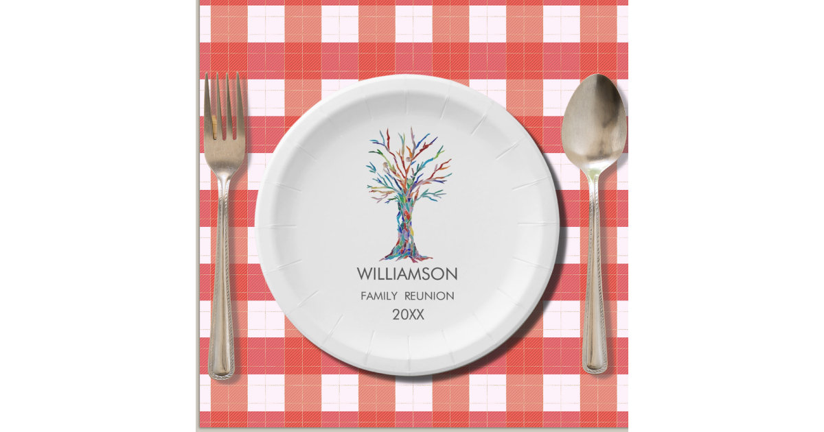 Family Reunion Rainbow Family Tree Paper Plates | Zazzle