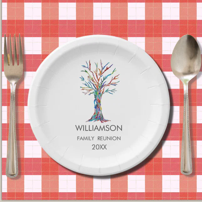 Family Reunion Rainbow Family Tree Paper Plates | Zazzle