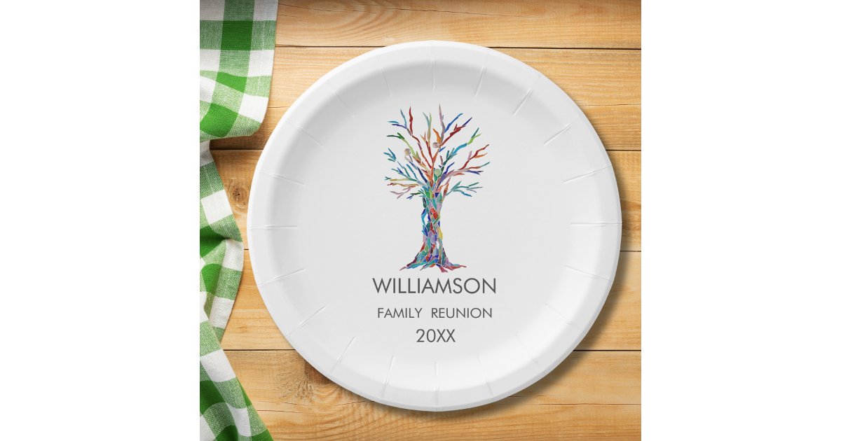 Family Reunion Rainbow Family Tree Paper Plates | Zazzle