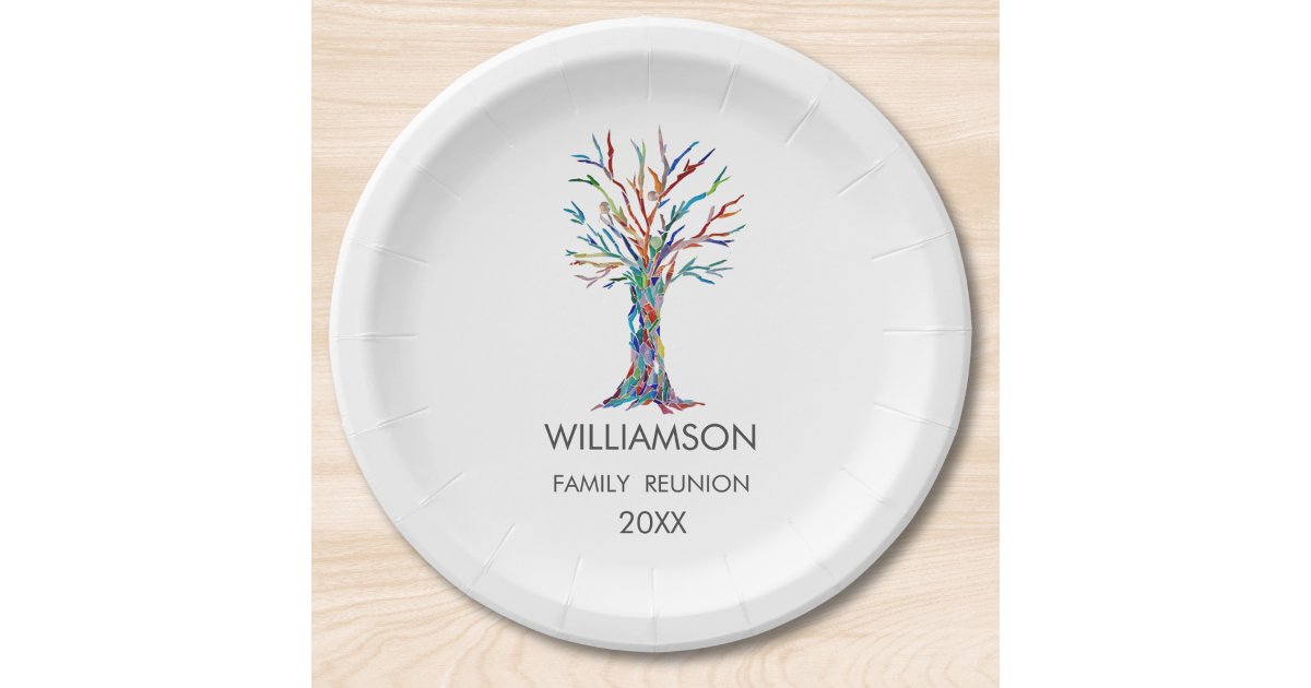Family Reunion Rainbow Family Tree Paper Plates | Zazzle