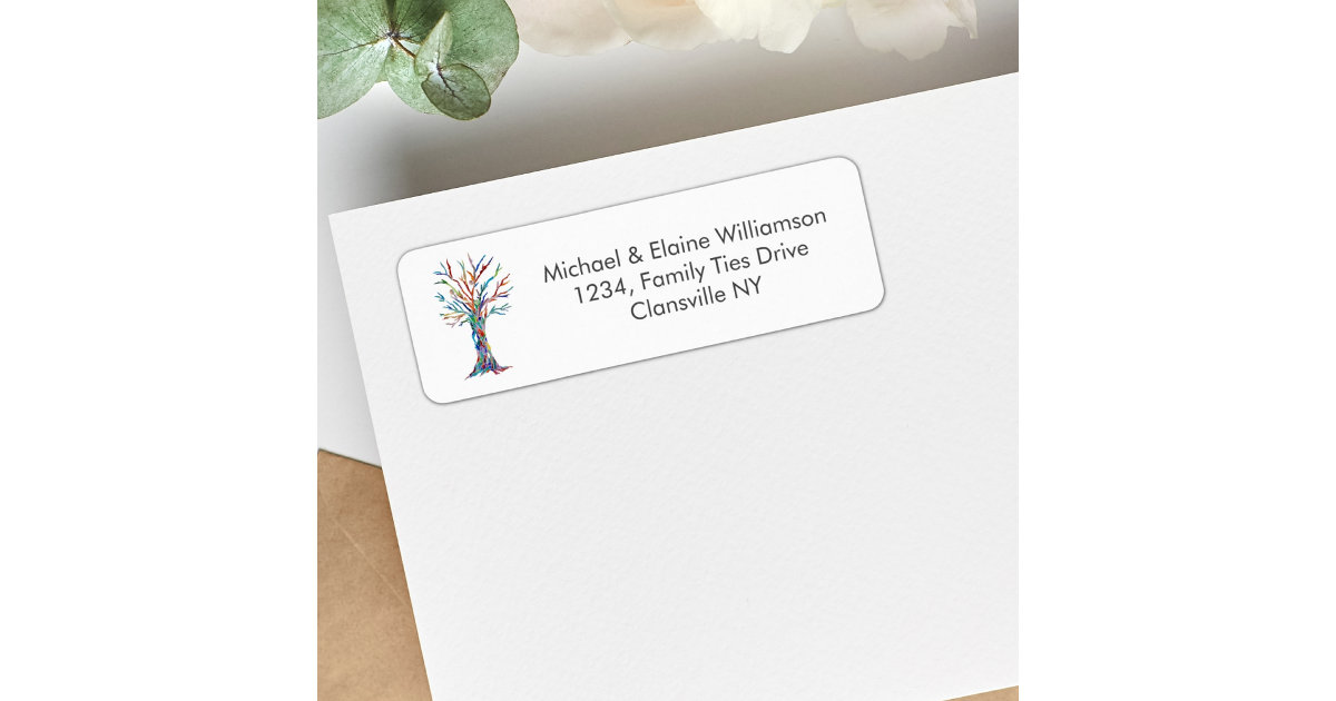Family Reunion Rainbow Family Tree return address Label | Zazzle