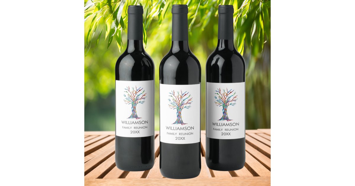 Family Reunion Rainbow Family Tree Wine Label | Zazzle