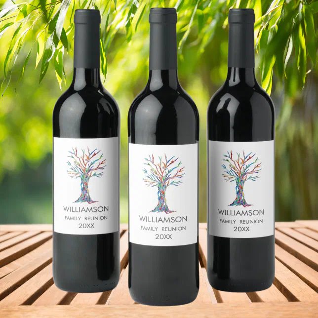 Family Reunion Rainbow Family Tree Wine Label | Zazzle
