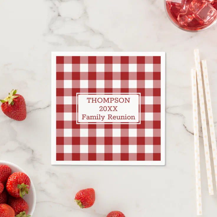 Family Reunion Red and White Buffalo Check Party Napkins | Zazzle