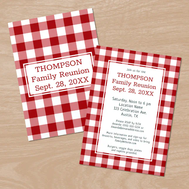 Family Reunion Red White Buffalo Check Party Invitation | Zazzle