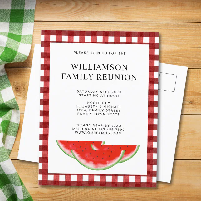 Family Reunion Red White Check Invitation Postcard | Zazzle