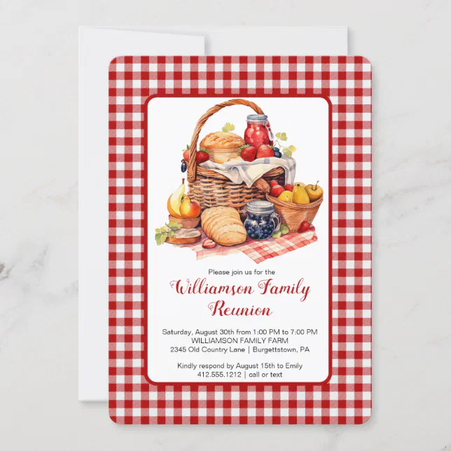 Family Reunion Red White Check Picnic Invitation | Zazzle