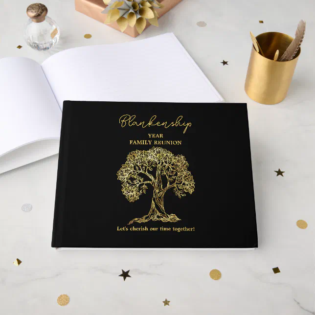 Family Reunion Registry Gold Artwork Tree Guest Book | Zazzle