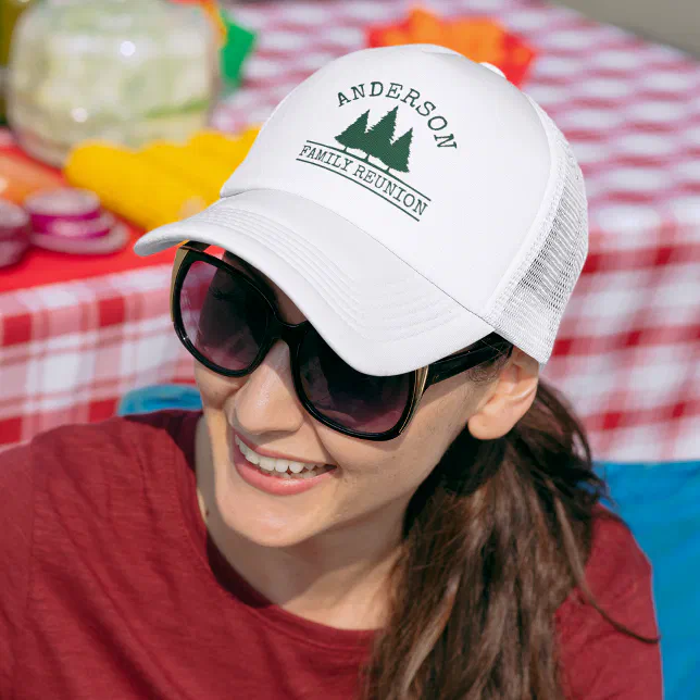 Family Reunion Rustic Pine Trees Trucker Hat | Zazzle