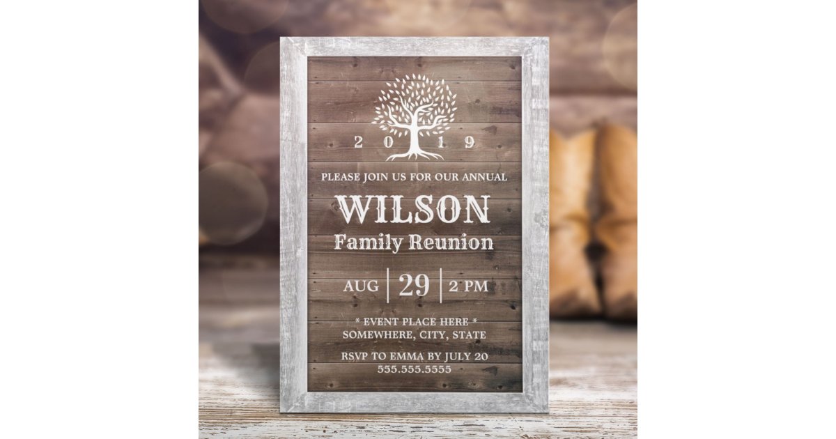Family Reunion Rustic Wood Frame Family Tree Invitation | Zazzle