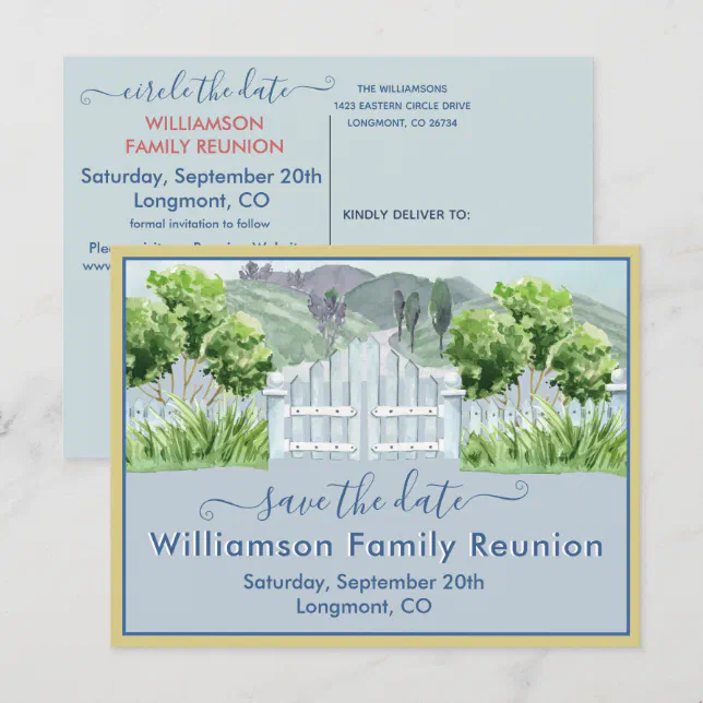 Family Reunion Save the Date Countryside QR Code Announcement Postcard ...