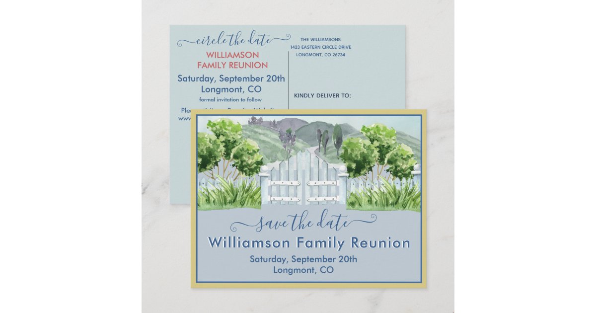 Family Reunion Save the Date Countryside QR Code Announcement Postcard ...
