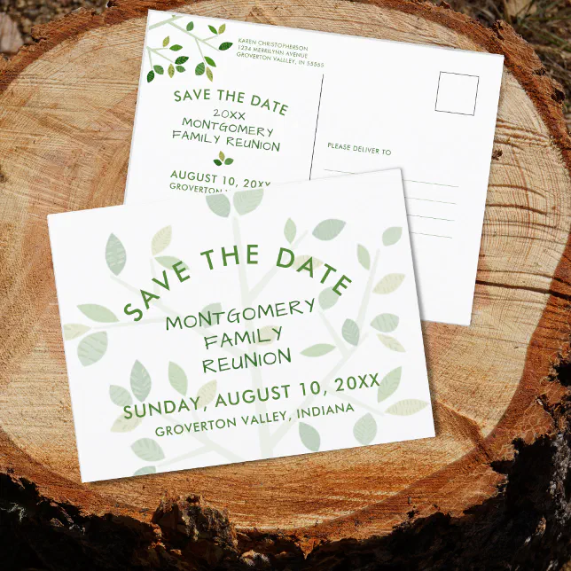 Family Reunion Save The Date Green Tree Announcement Postcard | Zazzle