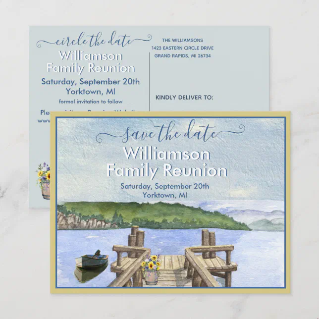 Family Reunion Save the Date Lake Dock QR Code Announcement Postcard ...