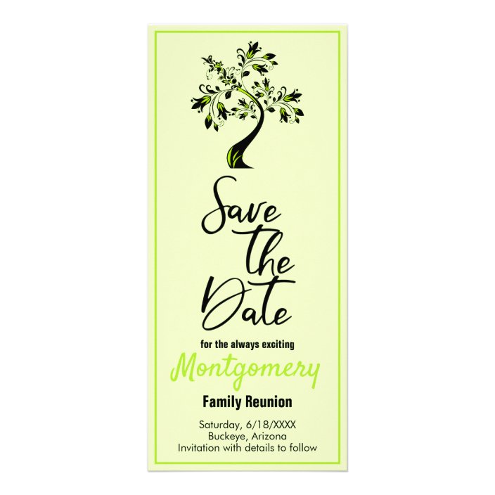 Family Reunion Save The Date Modern Green Tree Rack Card | Zazzle.com