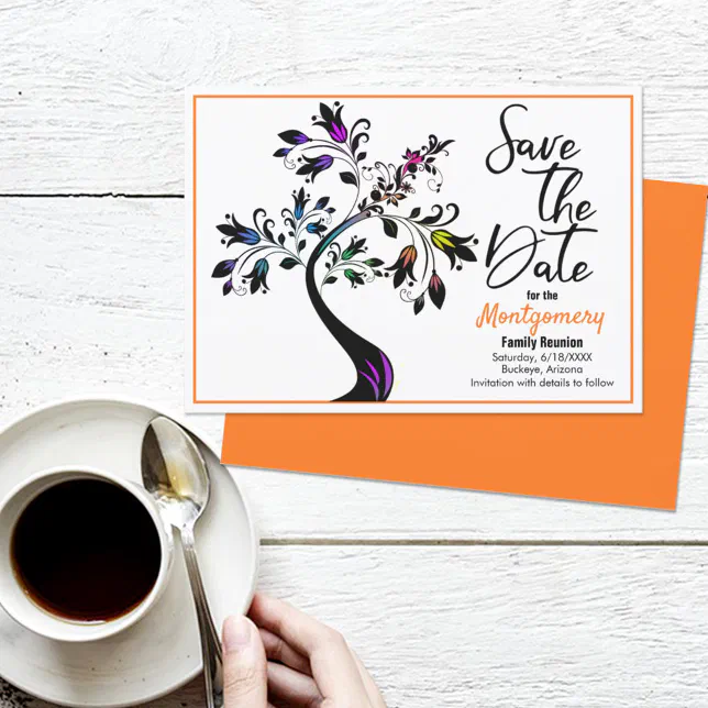 Family Reunion Save The Date Modern Tree Orange Announcement | Zazzle