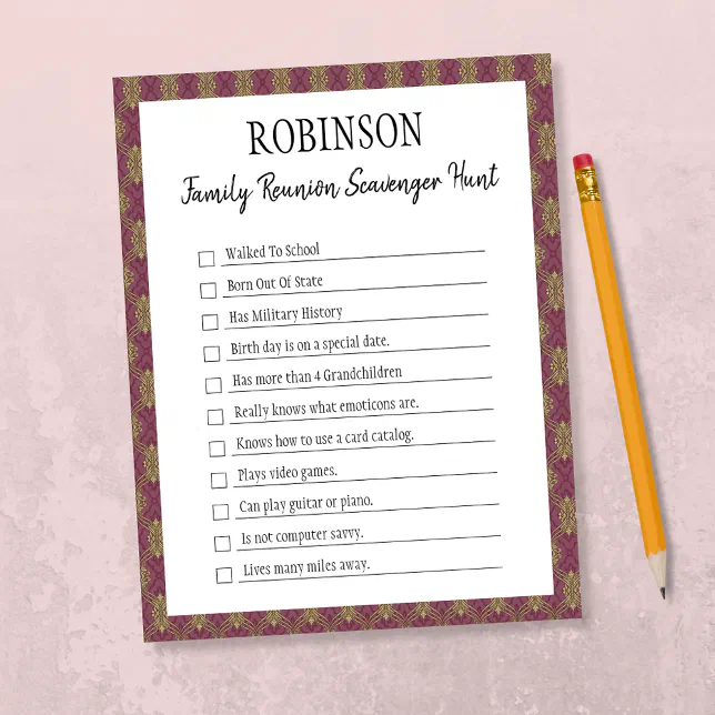 Family Reunion Scavenger Hunt Game 2 | Zazzle