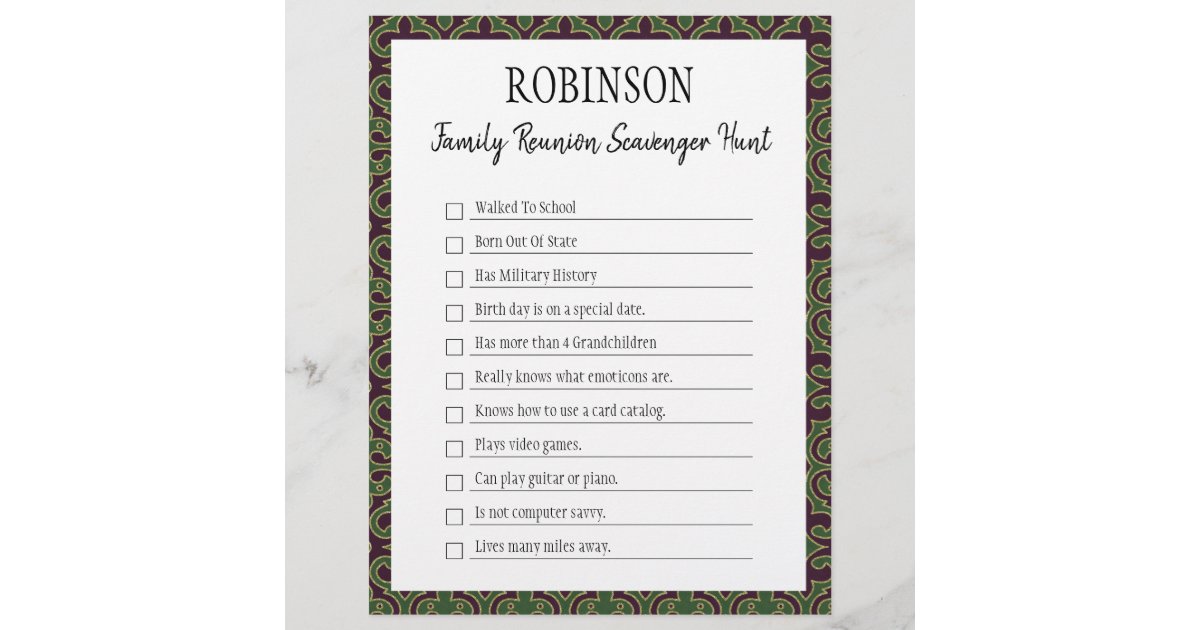 Family Reunion Scavenger Hunt Game I | Zazzle
