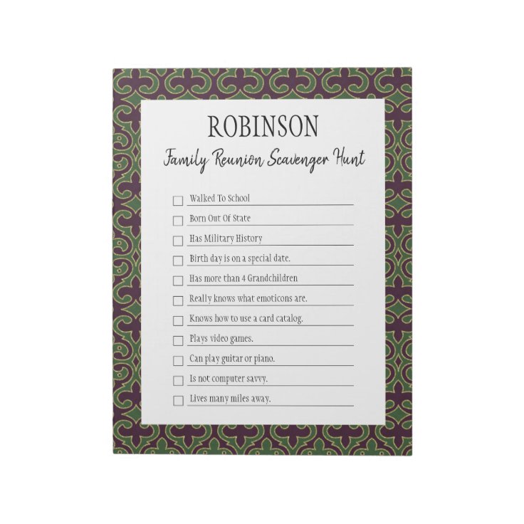 Family Reunion Scavenger Hunt Mardi Gras Notepad | Zazzle