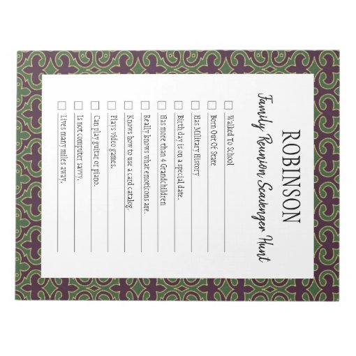 Family Reunion Scavenger Hunt Mardi Gras Notepad | Zazzle
