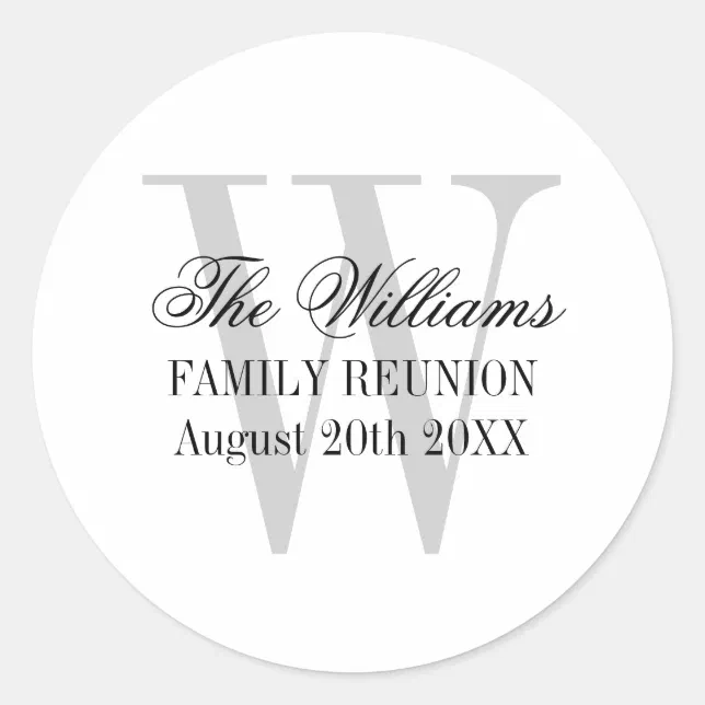 Family reunion stickers with elegant name monogram | Zazzle