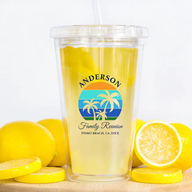 Family Reunion Summer Beach Palm Trees Acrylic Tumbler | Zazzle