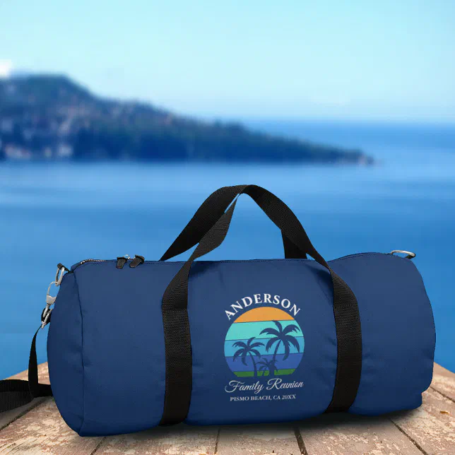 Family Reunion Summer Beach Palm Trees Blue Duffle Bag | Zazzle