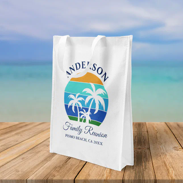Family Reunion Summer Beach Palm Trees Reusable Grocery Bag | Zazzle