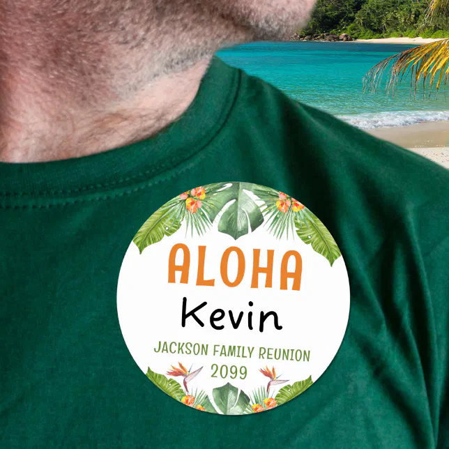 Family Reunion Tropical Palm Aloha Name Tag | Zazzle