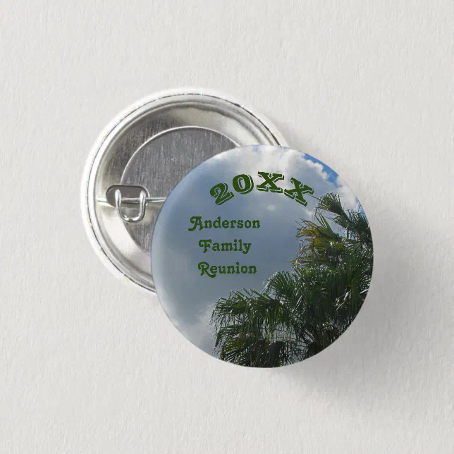Family Reunion Tropical Palm Tree Beach Vacation Button | Zazzle