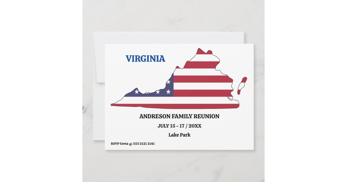 Family Reunion VIRGINIA State Map USA Flag Invitation | Zazzle