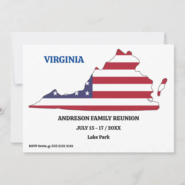 Family Reunion VIRGINIA State Map USA Flag Invitation | Zazzle