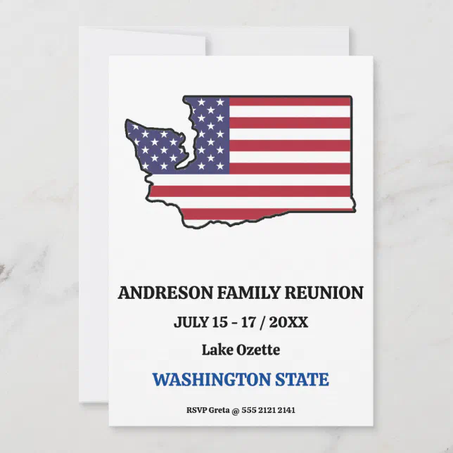 FAMILY REUNION WASHINGTON STATE MAP USA Flag Invitation | Zazzle
