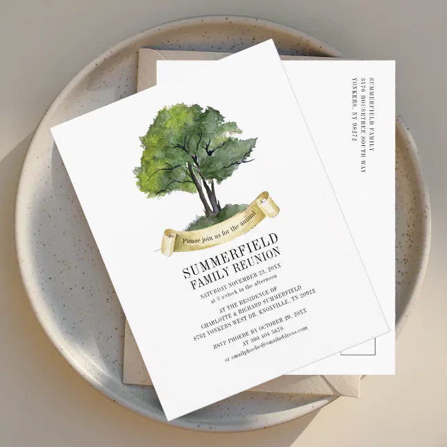 Family Reunion Watercolor Genealogy Tree Invitation Postcard | Zazzle