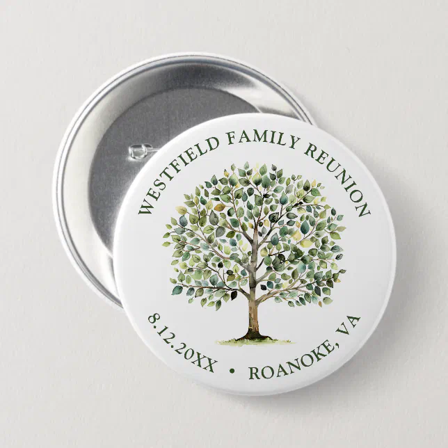 Family Reunion Woodland Watercolor Tree Button | Zazzle