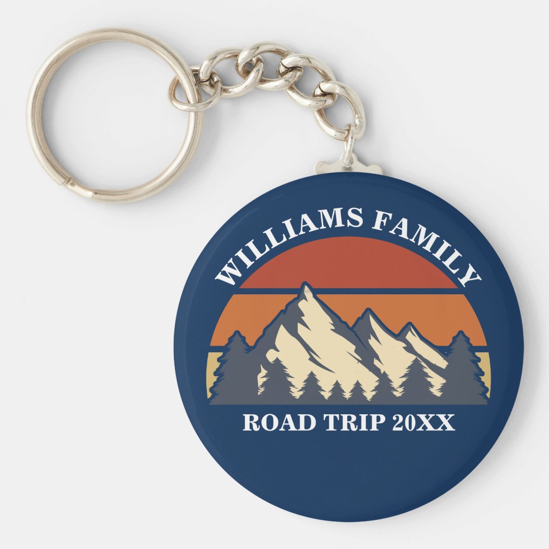 Family Road Trip Vacation Mountains Custom Reunion Keychain | Zazzle