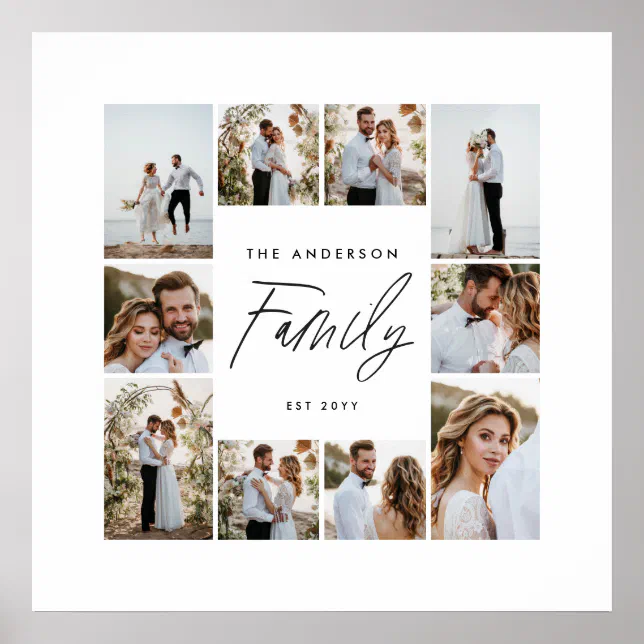 Family script elegant modern minimal photo collage poster | Zazzle