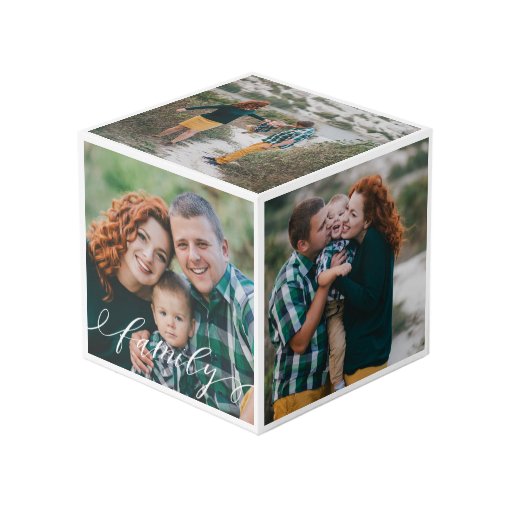 Family Script Minimal & Elegant 5 Photo Collage Cube | Zazzle