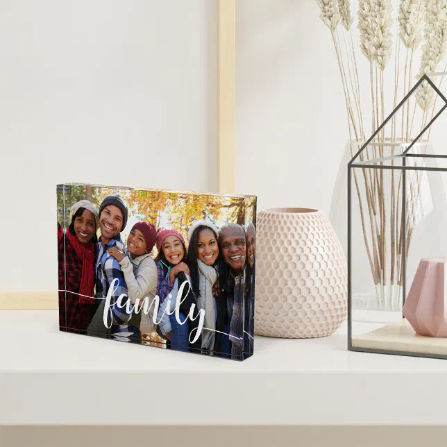 Family Script Overlay Photo Block | Zazzle